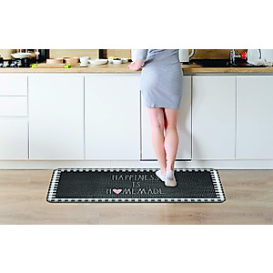 Rae Dunn Anti Fatigue Mat for Standing ‘Happiness is Homemade’ - 20 Inch x 30 Inch - Cushion Foam Rubber Kitchen Mat for Floor - Non Skid Non Slip Pad for Back Pain, Knee Support, Foot Comfort