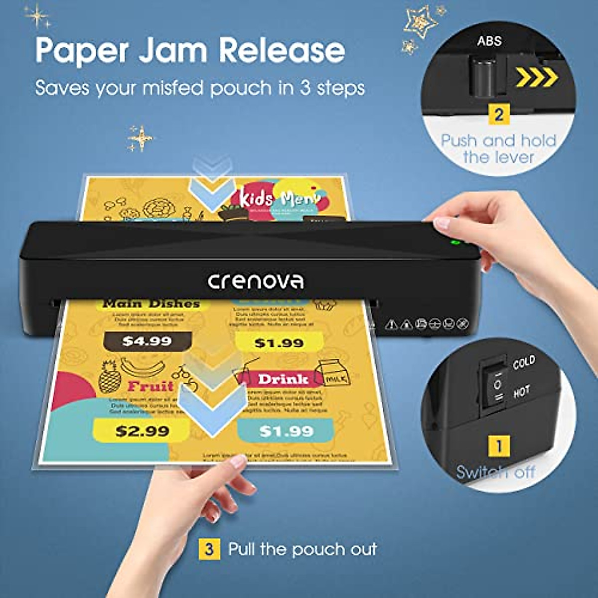 Crenova A4 Laminator Machine 4 in 1 Personal Desktop Hot & Cold 9 Inch Thermal Laminator with10 Laminating Pouches for Home Office School Business Use