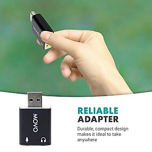 Movo USB-AC 3.5mm TRS Microphone to USB 2.0 Stereo Audio External Sound Card Adapter for PC and Mac. USB Sound Card Adapter for Computer or Laptop Convert USB Input to 3.5mm TRS Headphone or Mic Jack
