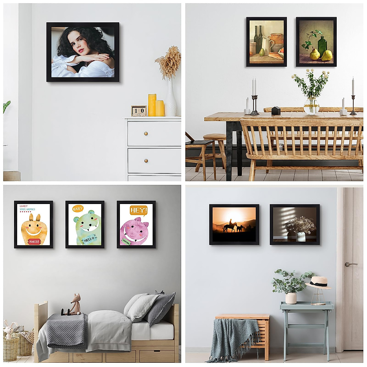 Golden State Art, 16x20 Picture Frame - Wide Molding - Wood Grain Rustic Style - Great for Displaying Pictures, Puzzle, Poster, Artwork (Black, 2 Pack)