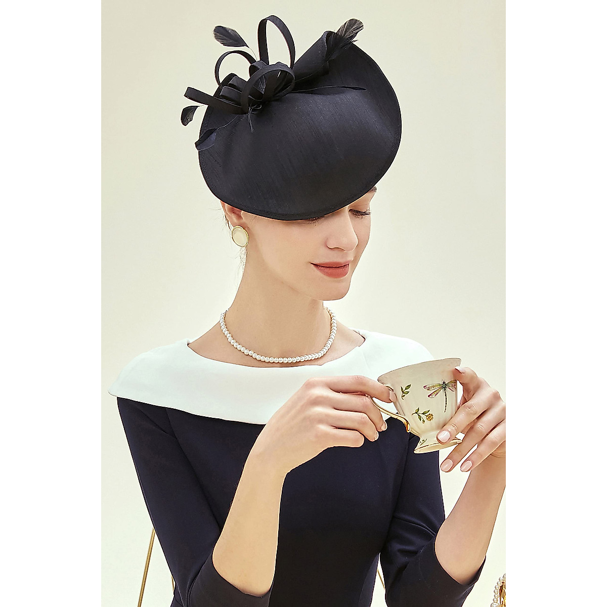 BABEYOND Derby Hats for Women - Fascinators Tea Party Hats Headband Wide Brim Fascinator Wedding Cocktail Feathers Headwear