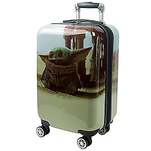 FUL Star Wars The Mandalorian Grogu 22 Inch Rolling Luggage, Hardshell Carry On Suitcase with Spinner Wheels, Multi