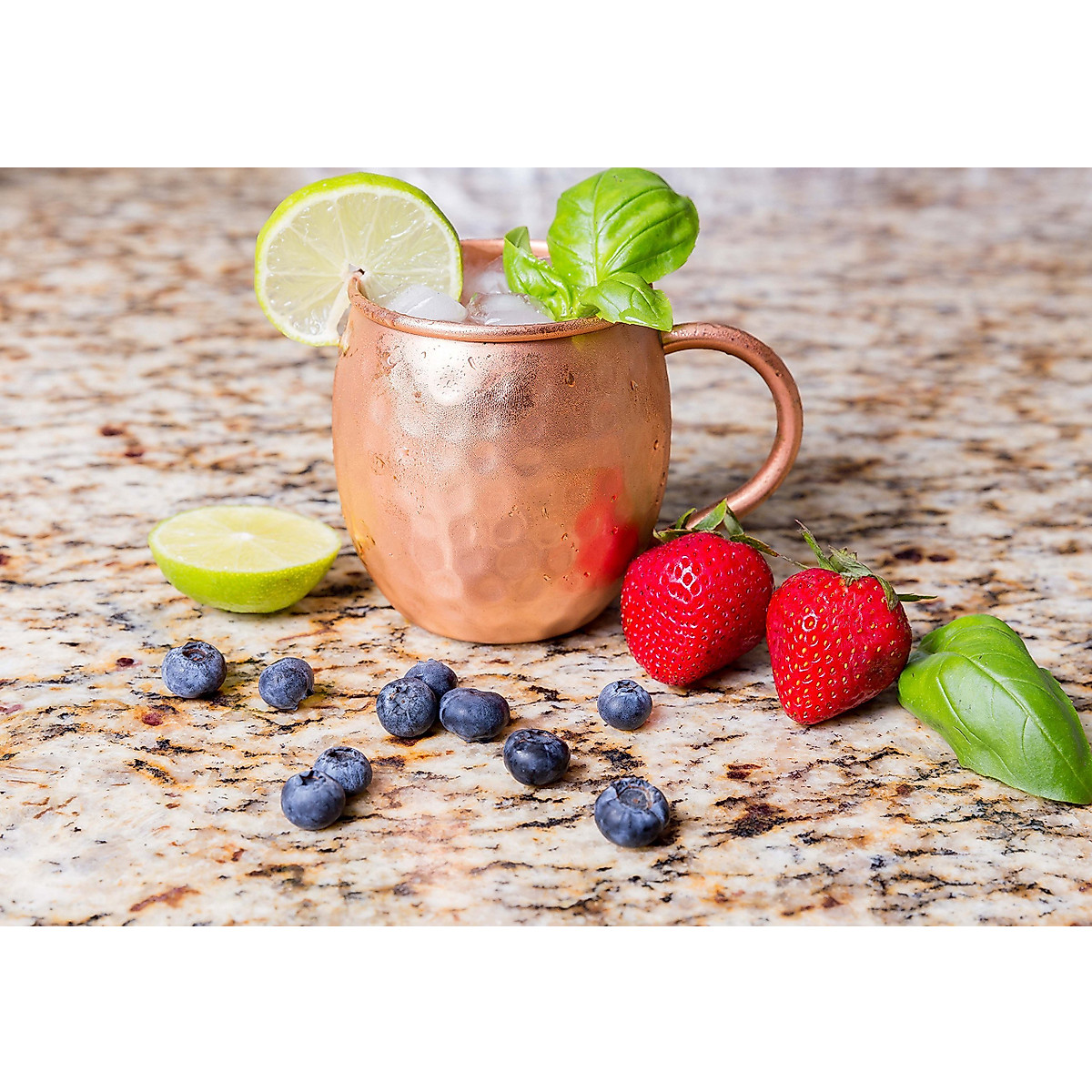 La Belle Vie LLC Moscow Mule Mugs - Set of 2 - - Premium 1/2 Pound Mugs - 100% Solid Copper - Hammered Finish - 16oz LBV Mugs