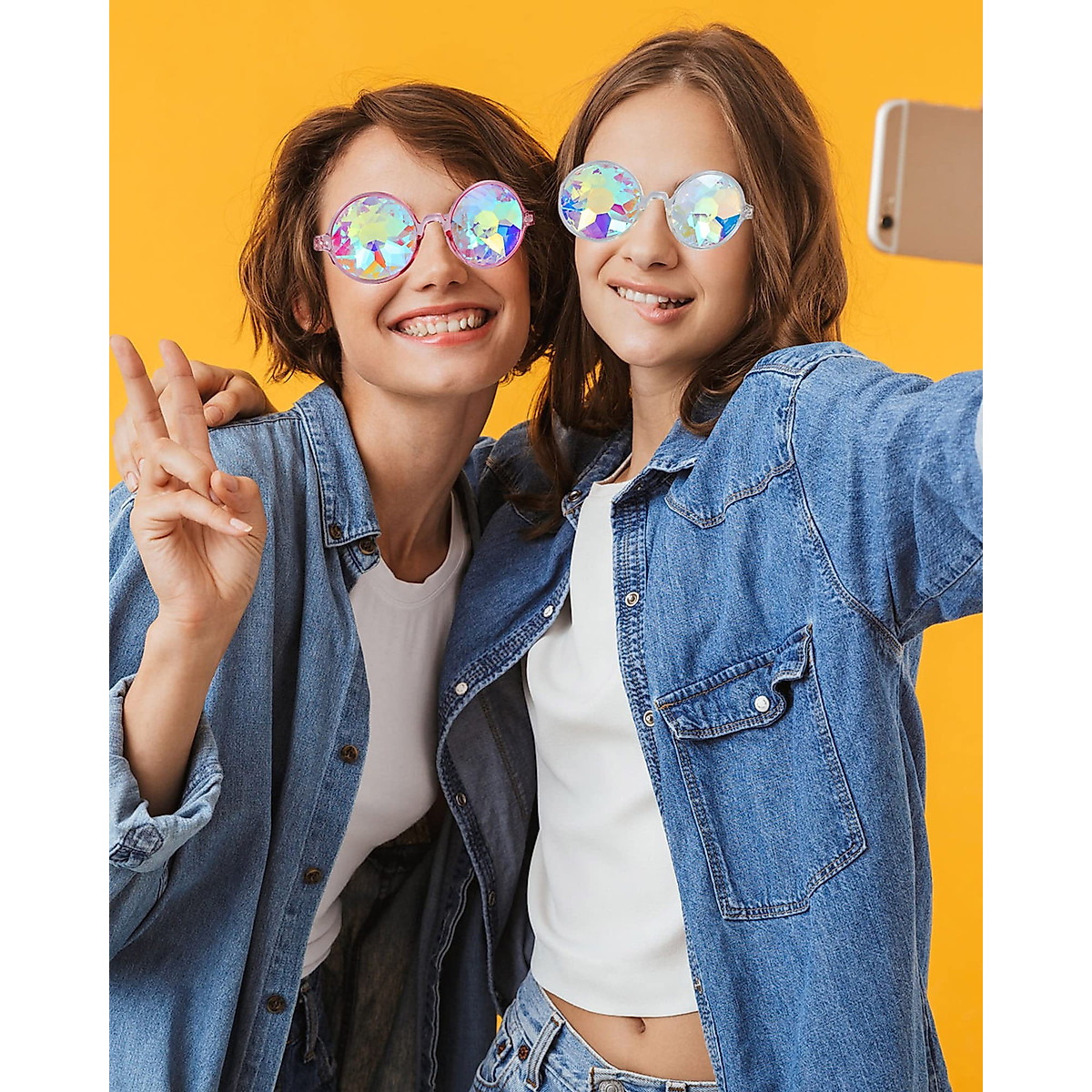 Frienda 12 Pairs Kaleidoscope Rave Rainbow Glasses Refraction Trippy Psychedelic Rave Goggles with Resin Lens Diffraction Prism Women's Costume Eyewear Sunglasses for Festival