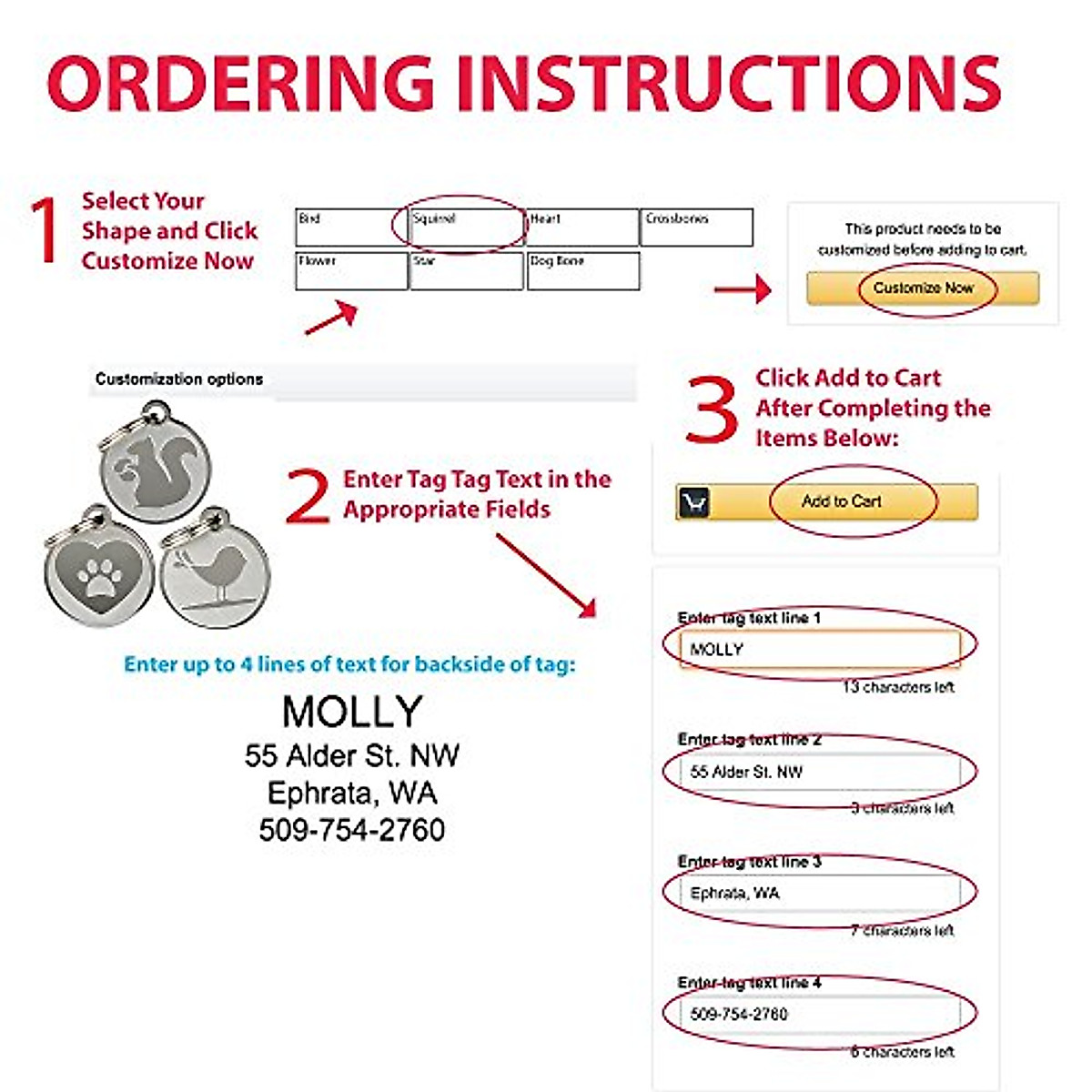 GoTags Playful, Custom Engraved Pet ID Tags, Solid Stainless Steel, Personalized Dog and Cat Pet ID with up to 4 Lines of Text, Cute, Durable and Long-Lasting