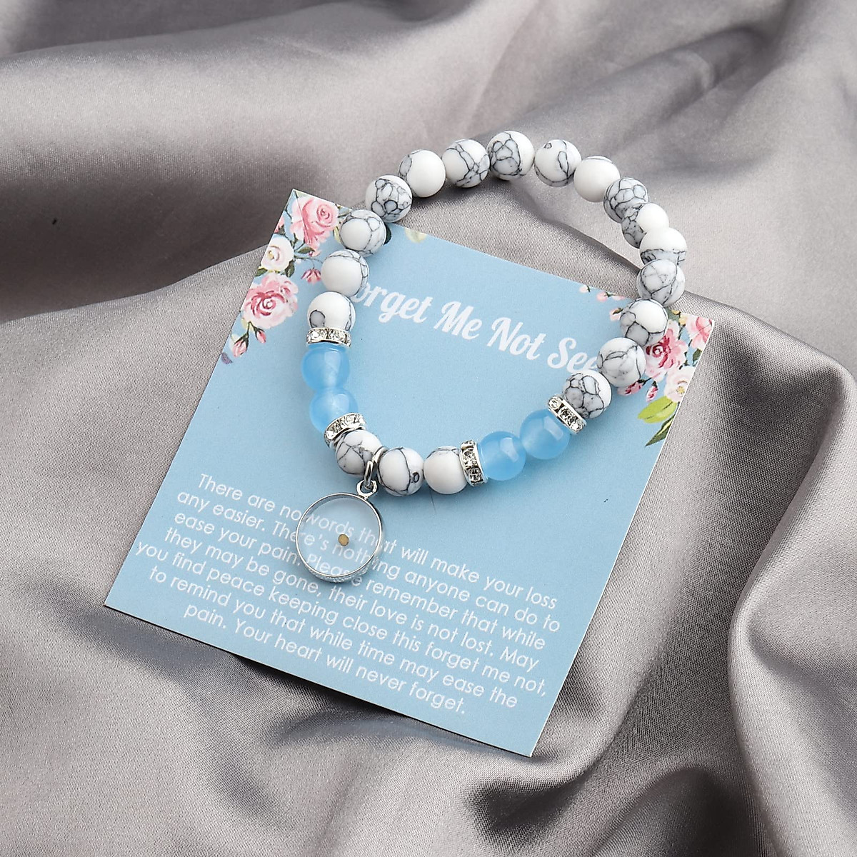 MYOSPARK Memorial Gift Forget Me Not Seed Necklace Message Card Jewelry Sympathy Gift Condolence Gift Remembrance Jewelry Grief Gift (Seed bead BR)