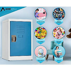 AdirOffice Kids Steel Metal Storage Locker - for Home & School - with Key & Hanging Rods (24 in 1 Door, Blue)