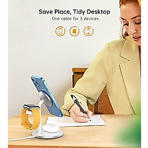 3 in 1 Wireless Charging Station for Apple Devices, Standard 15W Fast Wireless Mag-Safe Charger Stand with QC3.0 Adapter for iPhone 14 13 12 Pro Max/Plus/Pro/Mini,iWatch Ultra/8/7/SE/6/5/4/3/2,AirPods