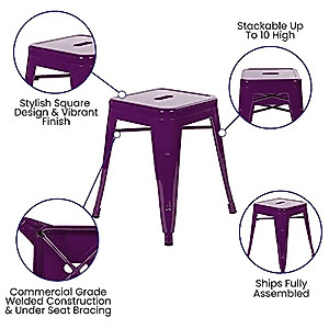 Flash Furniture Metal Dining-Table Height Stool - Backless Purple Commercial Grade Stool - 18 Inch Stackable Dining Chair - Set of 4