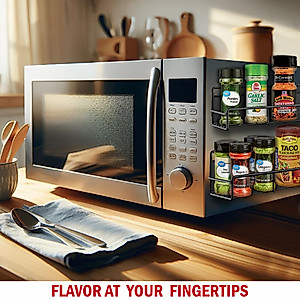 4 Magnetic Spice Racks for Refrigerator - Extra Strong Magnetic Hold and Enhanced Storage Capacity with 2 Medium & 2 Large Shelves - Space Saving Magnetic Shelf for Fridge, Include 5 Bag Clip & 8 Hook