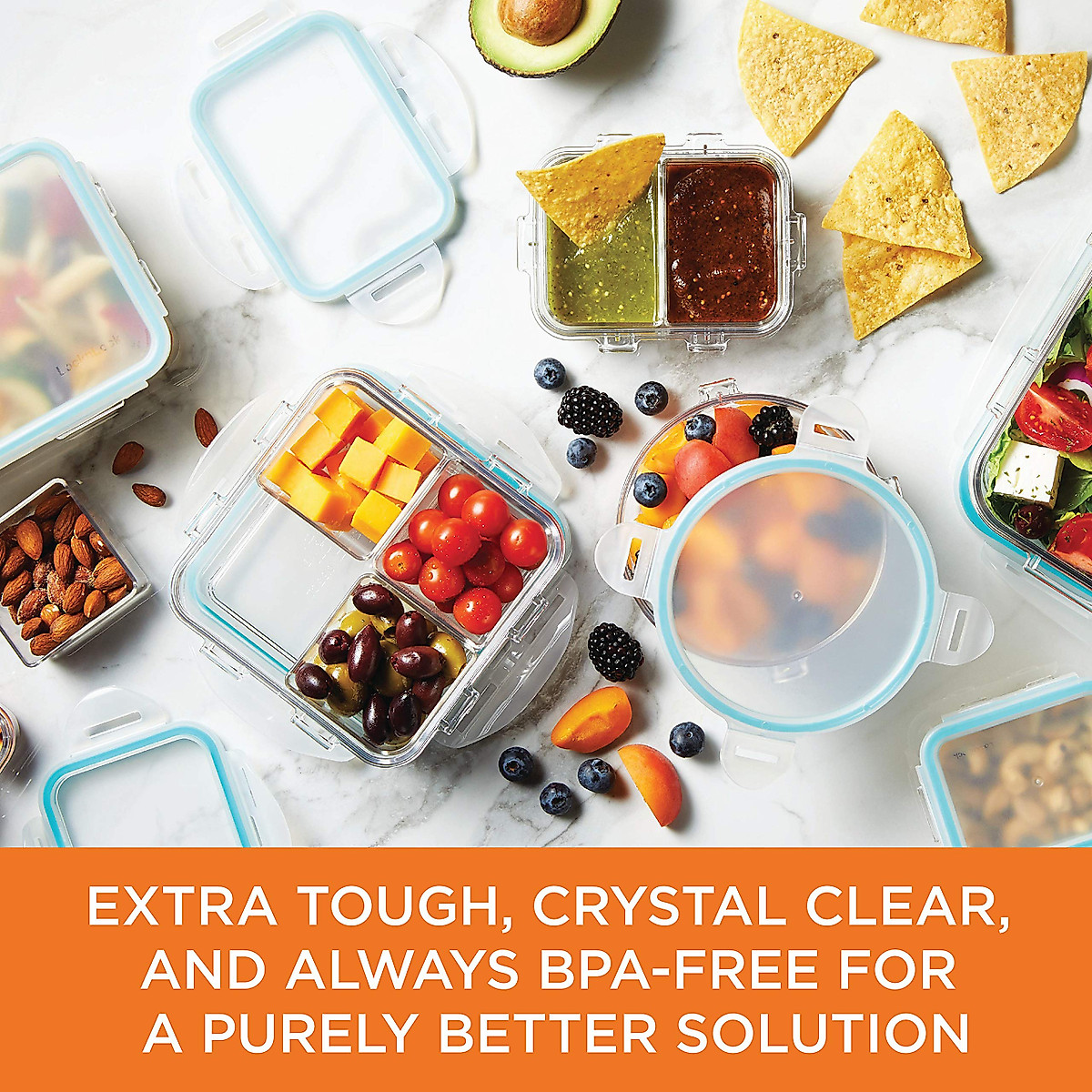 LOCK & LOCK Purely Better Tritan Container/Rectangle Food Storage Bin with Divider, 34 Ounce, Clear