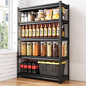 Rufokisa 48" W Garage Shelving Heavy Duty，2500LBS Loads Adjustable Garage Storage Shelves, 5-Tier Metal Shelving Units and Storage Racks Heavy Duty, 48”W x 18”D x 78”H，Black…