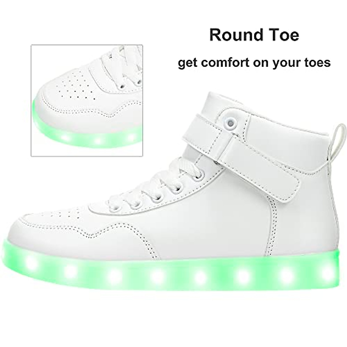 APTESOL Unisex LED Shoes High Top Light Up Sneakers USB Rechargeable Flashing Shoes for Women Men (White,8 Women/6.5 Men)