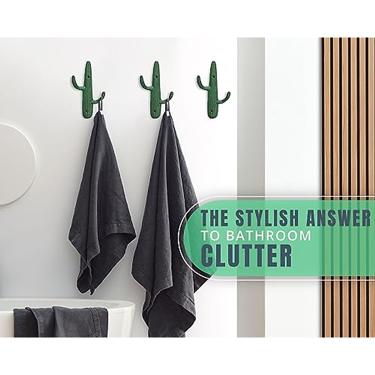 Comfify Set of 3 Hooks Cast Iron Cactus Double Wall Mounted Hooks/Hangers - Decorative Wall Mounted Hooks for Coats, Bags, Towels and More - w/Screws and Anchors Included - Rustic Green