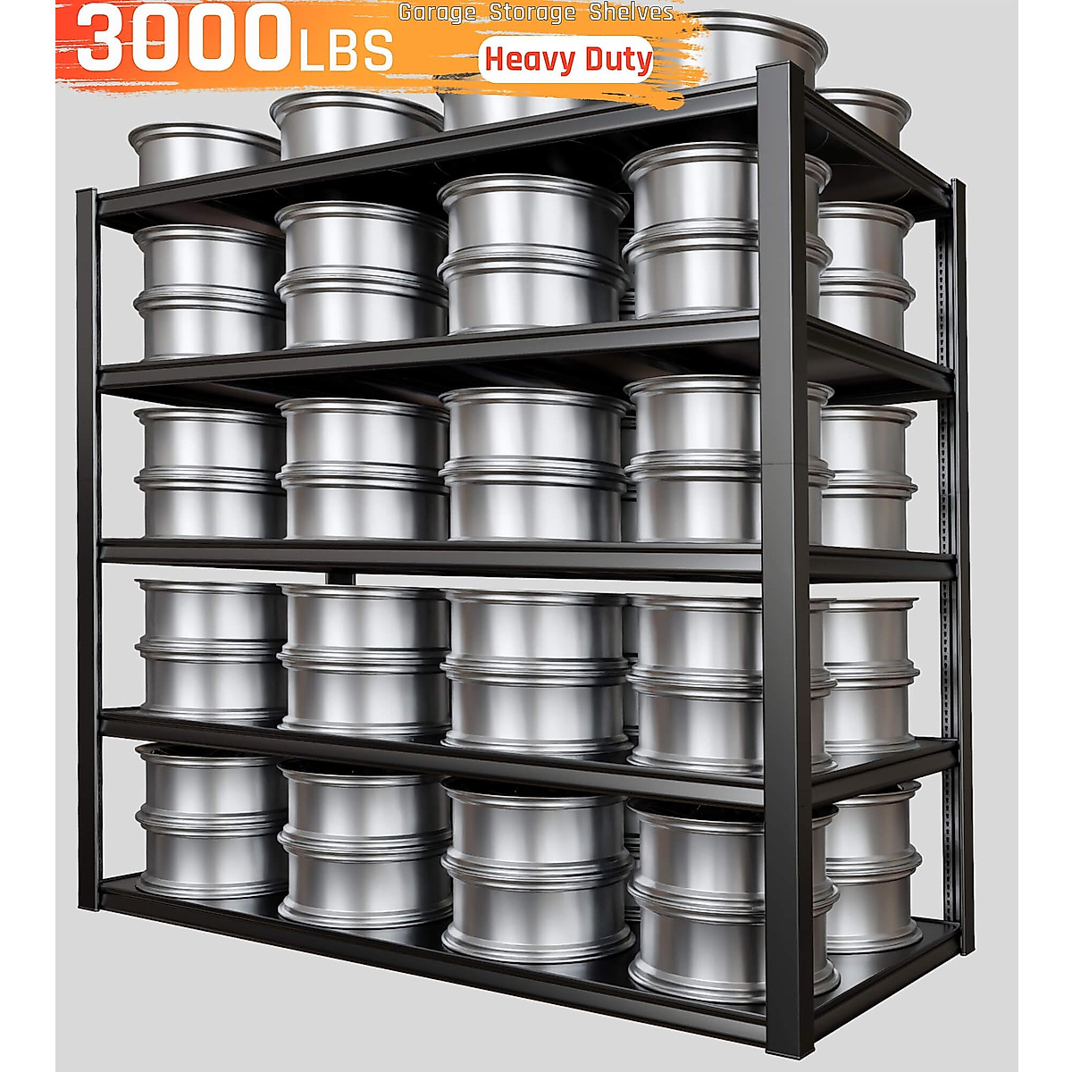 PMKES 48" W Heavy Duty Garage Shelving, 3000LBS Garage Storage Shelves 78" H Metal Shelving Adjustable, 5 Tier Shelving Unit for Storage Rack Industrial Shelving