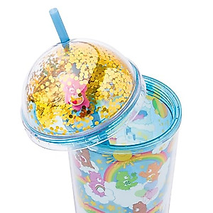 Silver Buffalo Care Bears Travel Tumbler, 24 Ounces - Featuring Love-A-Lot, Tenderheart, Grumpy, Cheer, Bedtime Bears - Glitter Top Dome