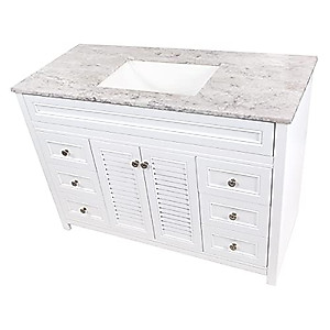 Spring Mill Cabinets Rillette Bathroom Vanity with 2-Door Cabinet, 4 Drawers, and Silver Ash Countertop with Integrated White Sink, 49" W x 22" D x 35.5" H, White