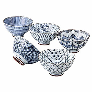 Saikai Pottery 19541 Picture Change Rice Bowl, Old Dyed, Blue, 10.1 fl oz (300 ml)