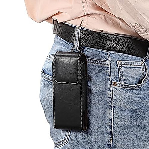 Miimall Compatible Samsung Galaxy Z Fold 5/4/3/2 Phone Pouch Holster Belt Case, Leather Pouch with Carabiner +Magnetic Closure for Fold Phone Holster Pouch for Galaxy Z Fold 5/Z Fold 4/3/2(Black)