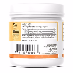 Omega-3 Fish Oil for Dogs by Pawsomely Healthy - High in EPA, DHA - Allergies, Itching, Shedding - Supports Immune System, Skin, Coat, Heart, Joints - 90 Powder Capsules