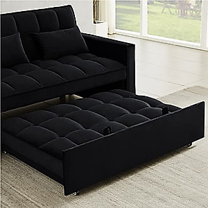 HABITRIO Modern 55.2" Small Pull Out Sleep Sofa Bed 2 Seater Loveseats Sofa Couch with Adjsutable Backrest and Lumbar Pillows for Apartment Office Living Room
