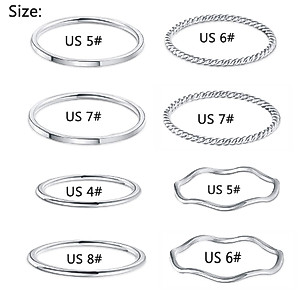 LOYALLOOK 8-14Pcs 1mm Stainless Steel Women's Plain Band Knuckle Stacking Midi Rings Comfort Fit Silver Tone