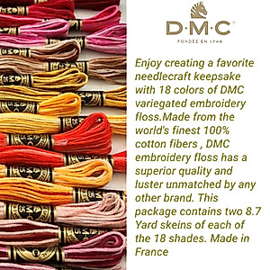 DMC Embroidery Floss,Variegated Embroidery Thread,36 Multicolor Cross Stitch Threads Bundle with Bobbin Winder,DMC Color Variations Hand Embroidery Yarn,Colorful String,Rainbow Cotton Variegated Pack