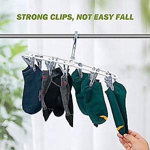 Clothes Drying Hanger with 12 Clips, 2 Pack Small Folding Portable Hanging Drying Rack,Drip Foldable Hanging Rack, 360° Rotatable Hook for Drying Towels Bras Baby Clothes Gloves Plastic