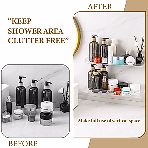 BLBYHO 2 Pack Acrylic Bathroom Shower Shelves Shower Caddy, 15" Clear Shower Organizer Floating Shelves Stick on for Bathroom Wall Mounted, Provide Adhesive Strips & Mounting Screws