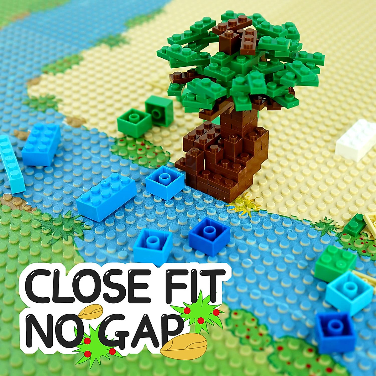 EKIND 6-Pack 10" x 10" Rainforest Base Brick Plate Compatible for All Major Brands, Scenes Baseplates for River, Tropical Treehouse Scenery and More Building Blocks Kids Toy (2 Straight + 4 Curve)