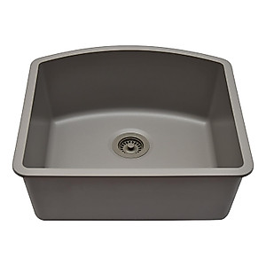 23" x 21" Quartz Kitchen Sink,D-Shaped, Single Bowl Kitchen Sinks, Drop in Kitchen Sink, Granite Composite Kitchen Sink, Undermount Sink, Galaxy Concrete kitchen sinks, with Grid, Strainer, LP-2321D-C