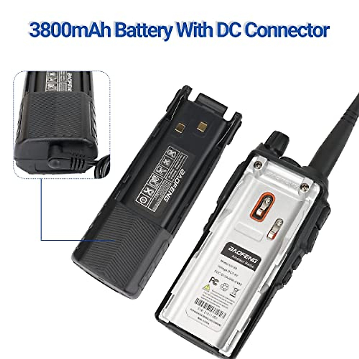 BAOFENG UV-82 Battery BL-8 3800mAh Li-ion High Capacity Extended Battery with Car Charger Cable UV-82HP UV-82C MIRKIT UV-82 MK3/5 etc Two Way Radio