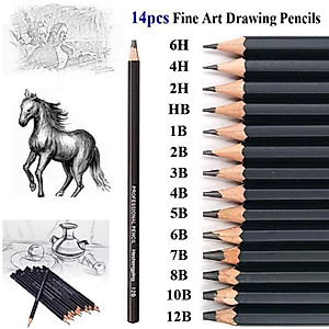 Heshengping, Sketching Pencil Set Drawing Pen Charcoal Sketch Kit Cover Graphite Pencils Charcoal Pencils Watercolor Pencils Paper Erasable Pen Beginners Artist Children and Adults(39pcs Art Supplies)