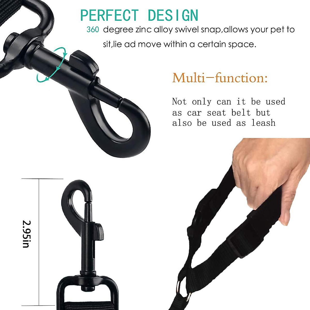 Dog Cat Safety Seat Belt Strap Car Headrest Restraint Adjustable Nylon Fabric Dog Restraints Vehicle Seatbelts Harness (Blue)