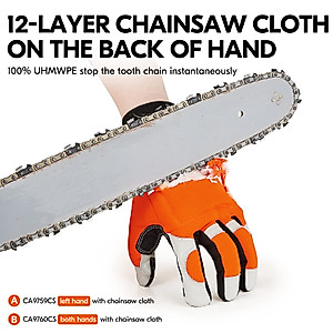 Vgo... Chainsaw 12-Layer Saw Protection on Both Hands Cow Leather Gloves (1 Pair,Size L, Orange, CA9760)