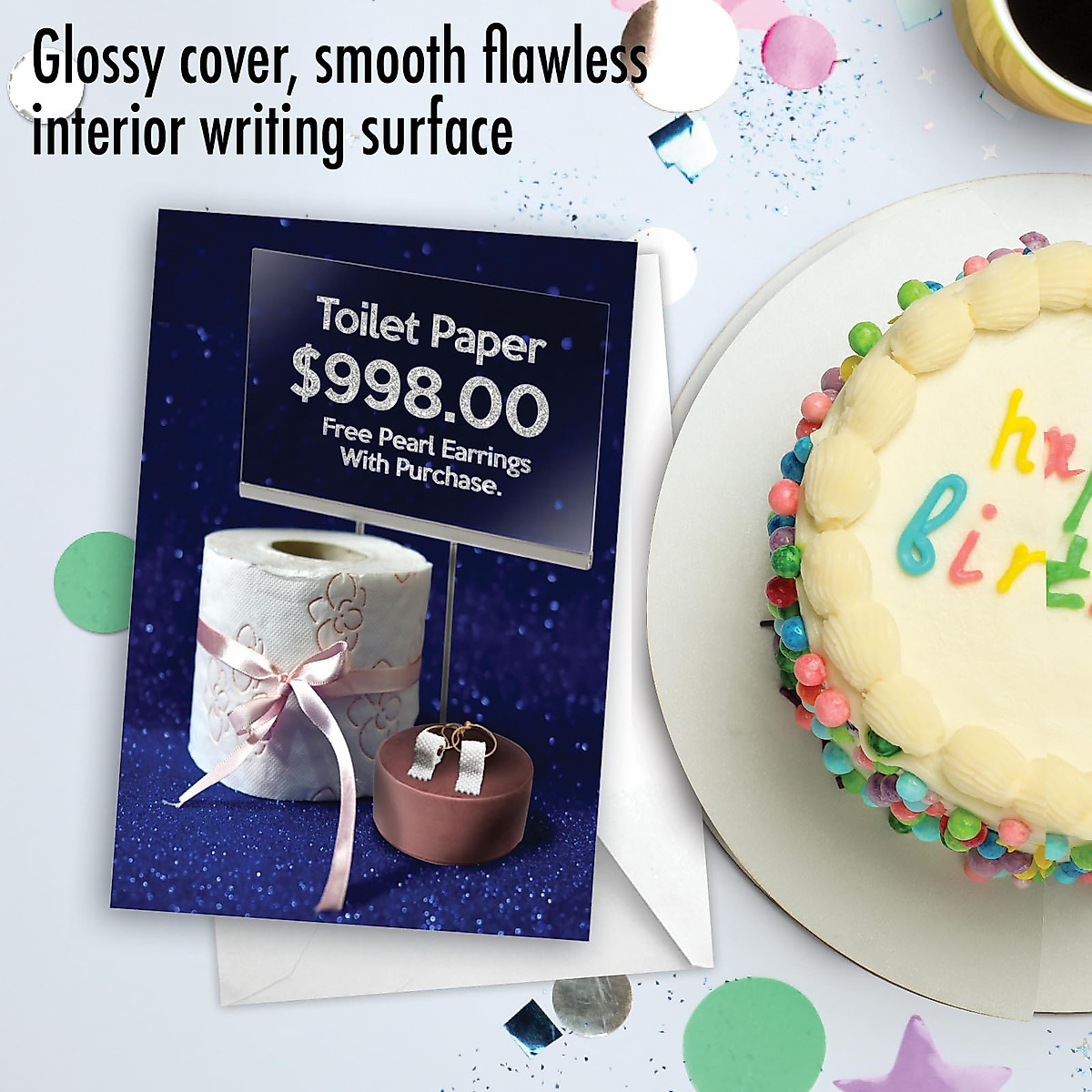 NobleWorks - Funny Happy Birthday Card with Envelope - Hilarious Quarantine, Toilet Paper Humor Greetings - Free Pearl Earrings C3708BDG