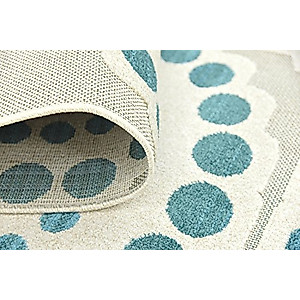 Unique Loom Modern Collection Geometric, Contemporary, Circles, Swirls, High-Low Pile, Indoor and Outdoor Area Rug, 7 ft x 10 ft, Ivory/Teal