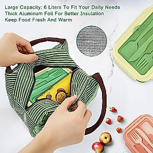 Landmore Bento Box Lunch Box for Kids Adults, 1100 ML Bento Lunch Box for Kids 3 Compartments with Utensils and Lunch Bag, Leakproof BPA Free(Green)