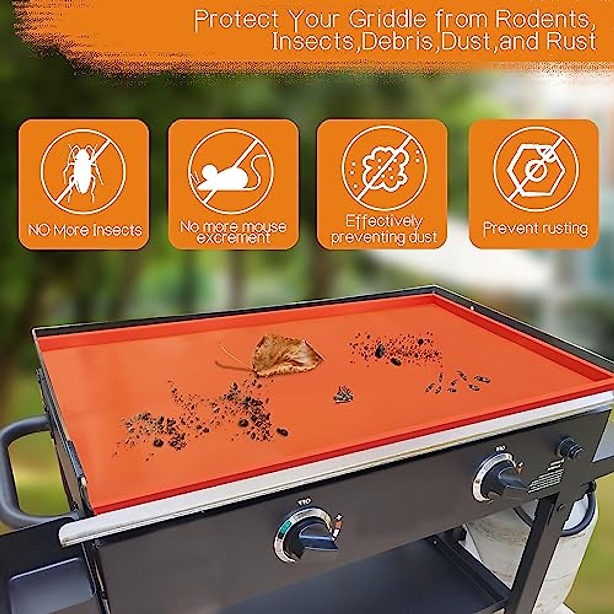 Griddle Mat for Blackstone Grill,28" Silicone Protective Mat Cover for Blackstone,Heavy Duty Food Grade Silicone Grill Cover,Protect Griddle from Rodents, Insects, Debris, and Rust(Orange)