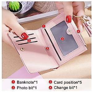 FuninCrea Ladies Zipper Wallet, Small Purse with Metal Snap Button, Leather Wallet for Women with Coin Bag, Multifunction Ladies Bifold Wallets, Credit Card Holder Wallet for Girls (pink)