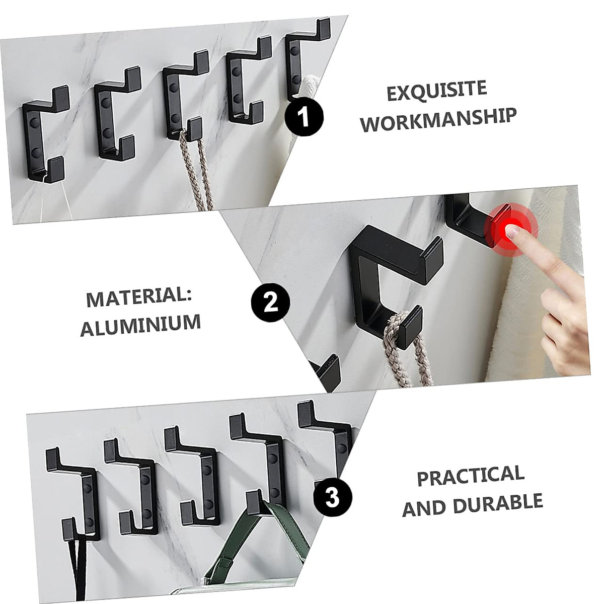 DOITOOL 6 pcs Household for Robe Shelves Heavy Hanger Hook Home Clo Coats Towel Hat Double Modern Key Stylish Bedroom Useful Durable Black Mounted Bathroom Entryway Rack Storage Coat