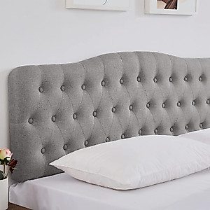 Iroomy Upholstered Queen Headboard, Button Diamond Tufted Headboard with Adjustable Height and Solid Wood Leg, Linen Fabric Padded Headboard for Queen Size Bed, Mordern Head Board, Grey