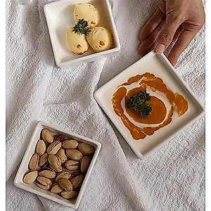 TRESORS Appetizer Plates Snack Bowls Ceramic Square Soy Sauce Bowl White Dipping Sauce Ketchup BBQ Sushi Condiment Soy Sauce Bowl Salad Plates Dinner Plates (Color : Large)