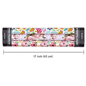 WRAPAHOLIC Wrapping Paper Roll - Mini Roll - 3 Rolls - 17 Inch X 120 Inch Per Roll - Elegant Floral for Wedding, Birthday, Holiday, Baby Shower
