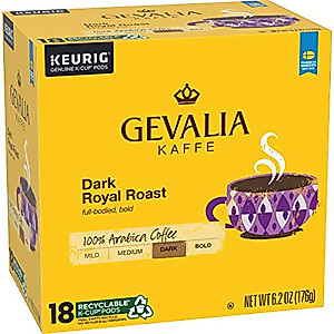 GEVALIA Dark Royal Roast Coffee, K-CUP Pods, 18 count (Pack Of 4)
