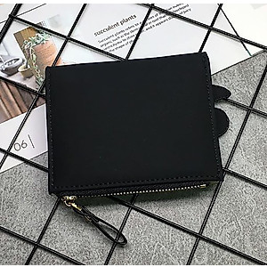 YaJaMa Cute Cat Fox Rabbit Embroidery Women Wallet Small Bifold PU Leather Credit Card Case Holder Zipper Coin Purse for Girls (Black)