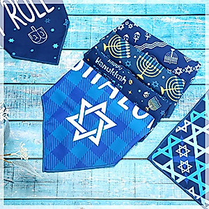 6 Pieces Hanukkah Dog Bandana Jewish Star Bandanas Chanukah Menorah Pet Scarf Set Kerchief Gift for Dog Pet Holiday Costume Clothes Accessories