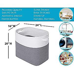 24"x16"x20" Mega Size Rectangular Extra Large Storage Basket, Cotton Rope Storage Baskets, Woven Laundry Hamper, Cloth Storage Bin, for Clothes Blanket in Living Room, Grey Rectangular Basket