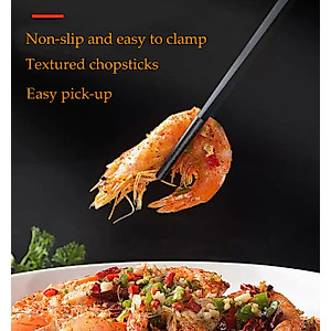 ALCSIX 10 Double food grade glass fiber alloy chopsticks, ergonomic design, anti-slip frosted texture tip is easy to grab food, round Roman column black main design is anti-slip and easy to grasp.