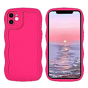 GUAGUA Compatible with iPhone 12 Mini Case, Phone Case iPhone 12 Mini, Cute Curly Wave Shape Design Soft Hybrid TPU Bumper Drop Shockproof Protective Anti Slip Case for iPhone 12 Mini 5.4’’, Hot Pink